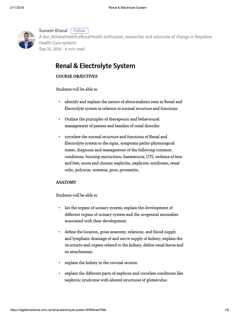 14.Renal & Electrolyte System | PDF | Kidney | Urinary Tract Infection