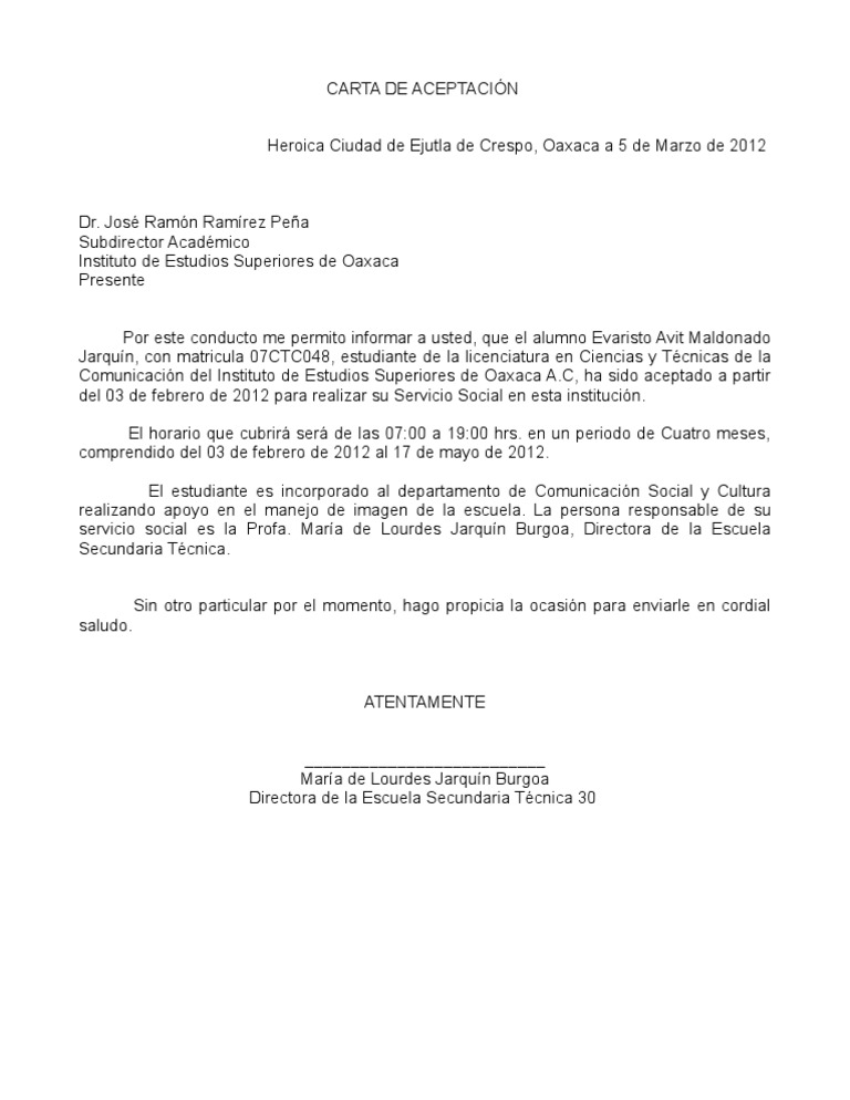 Carta de Aceptacion | PDF