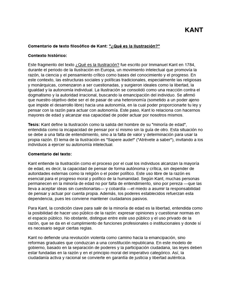 Kant, Comentario y Comparaciones. | PDF | Immanuel Kant | Racionalismo