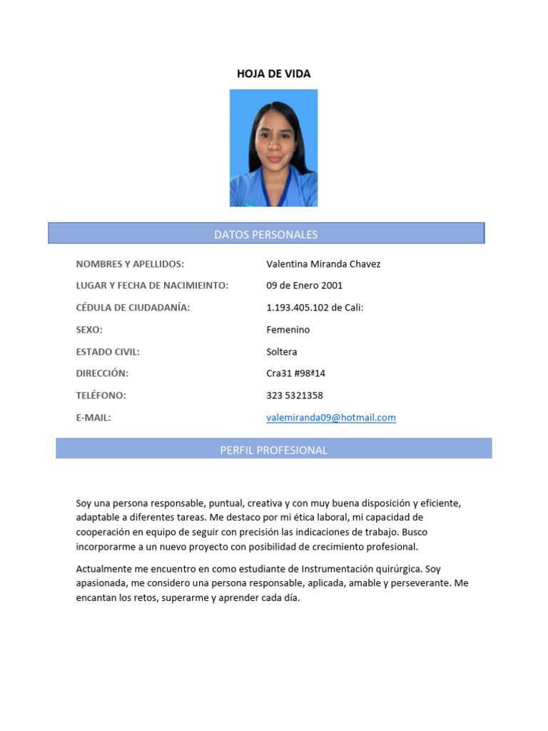 Hoja de Vida Valen | PDF