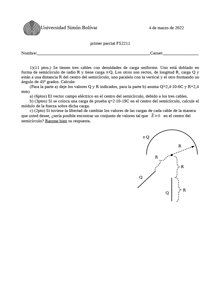 FS-2211 Primer Parcial 2022 Ene-Mar | PDF | Esfera | Vector Euclidiano