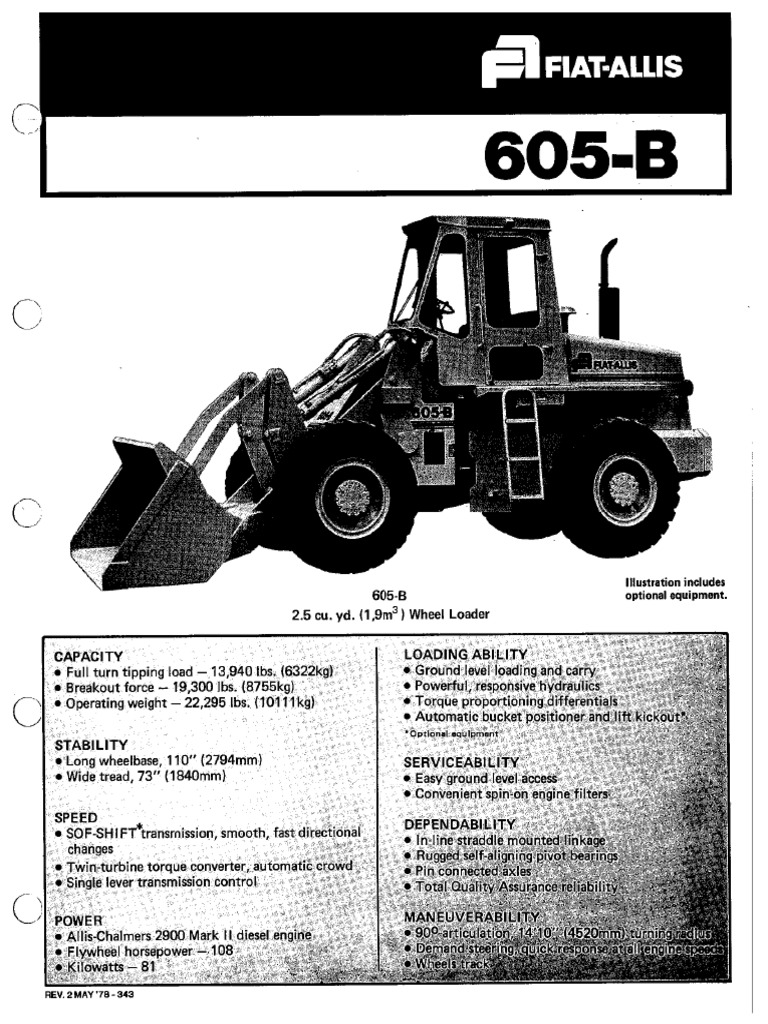 Allis Chalmers Fiat 605B Wheel Loader Specs | PDF
