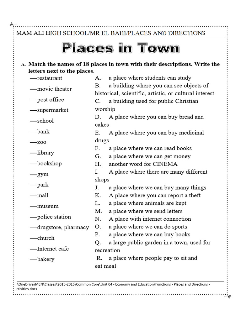 Functions - Places and Directions - Activities | PDF