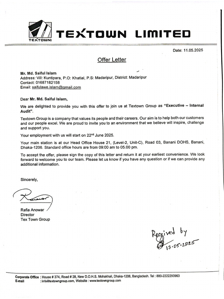 Received of Offer Letter | PDF