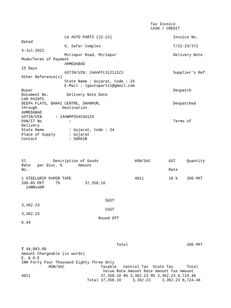 Car Paint Invoice | PDF | Invoice | Taxation