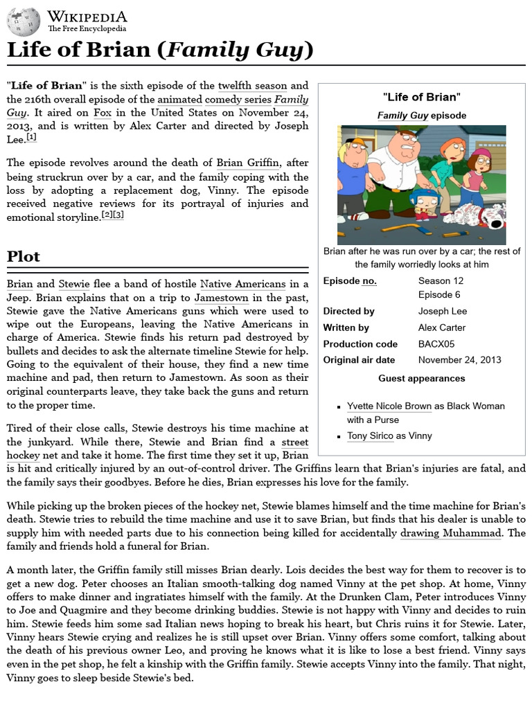 Life of Brian (Family Guy) - Wikipedia | PDF | American Television Episodes | Television Episodes