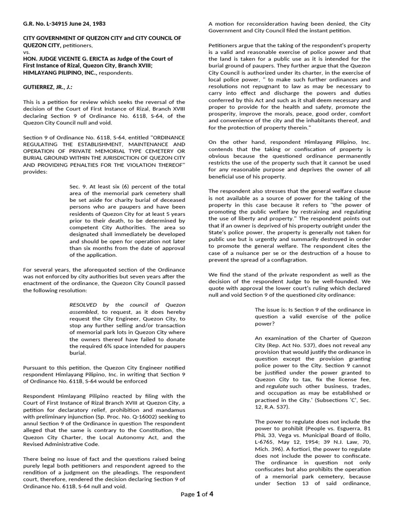 Quezon City Ordinance Section 9 Ruling | PDF | Eminent Domain | Property