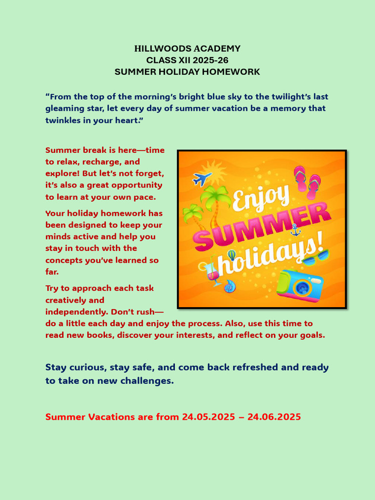 HOLIDAY HOMEWORK CLASS XII | PDF | Mathematics