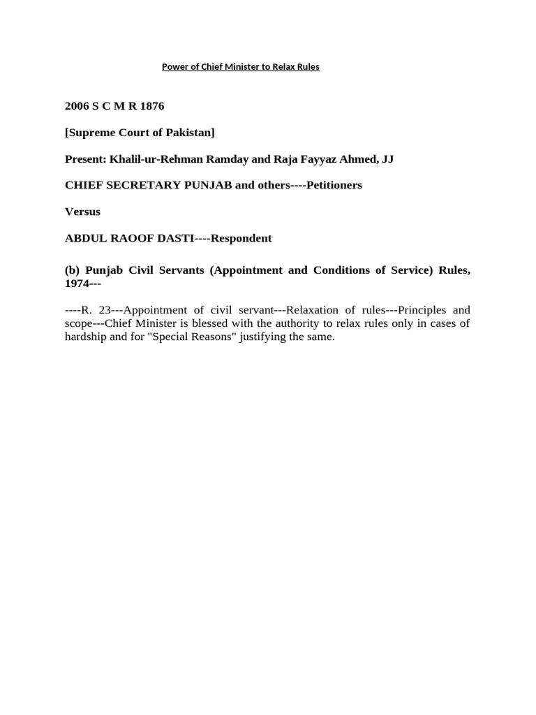 Power of Chief Minister To Relax Rules | PDF