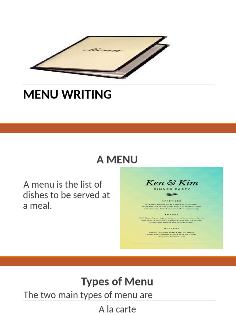 Menu Writing Guide: Types & Examples | PDF | Meal | Hors D'oeuvre