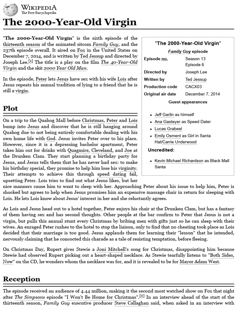 Family Guy: The 2000-Year-Old Virgin | PDF | Television Series Created ...
