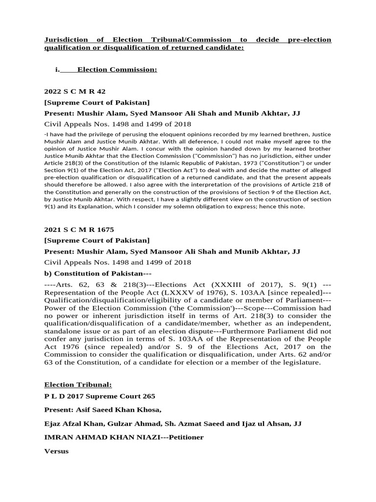 Jurisdiction of Election Tribunal | PDF | Public Law | Pakistan