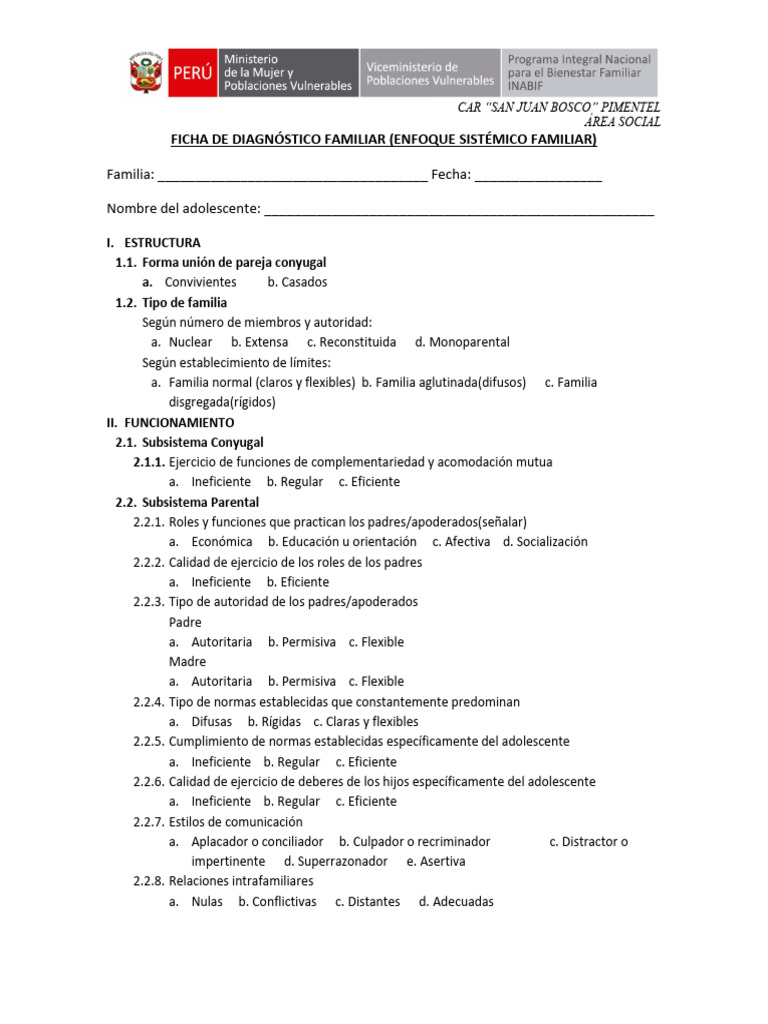 1ficha de Diagnostico Familiar (Enfoque Sistemico Familiar) | PDF