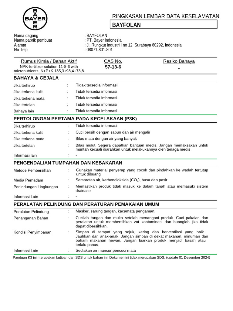 Ringkasan MSDS Bayfolan | PDF