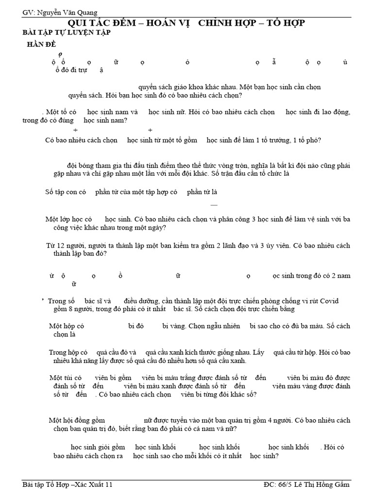 CH5-ĐS10-Bài 1-2 Quy Tắc Đếm - Hoán Vị - Chỉnh Hợp - Tổ Hợp-BT Tự Luyện Thêm | PDF