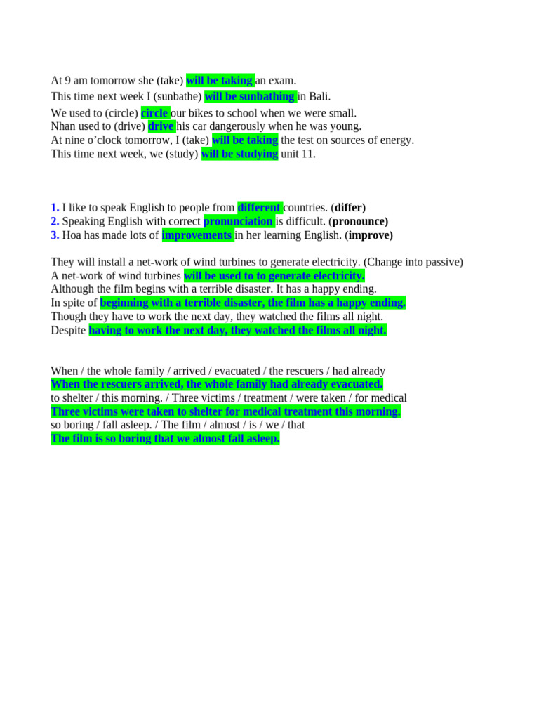 Verb Forms and Sentence Structures | PDF