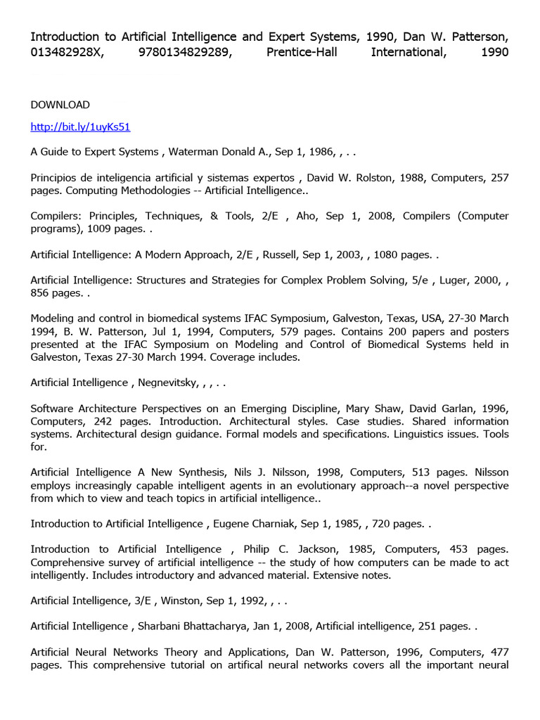 Introduction To Artificial Intelligence and Expert Systems | PDF ...