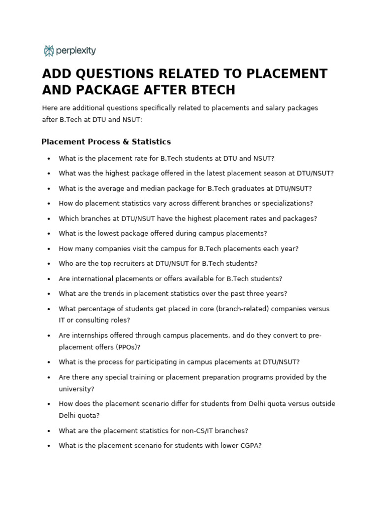 Add Questions Related To Placement and Package Aft | PDF