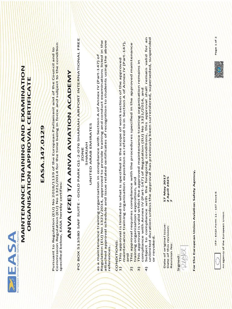 2025-04-02 EASA Part-147 Approval Certificate Rev. 7 | PDF | Airbus ...