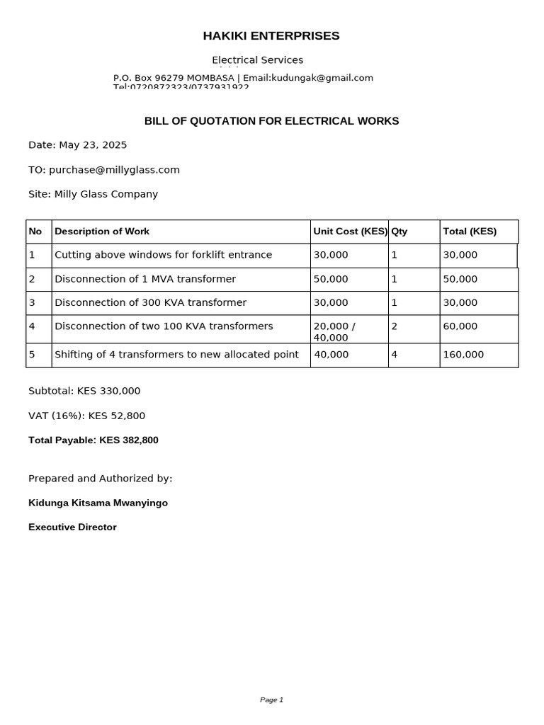 Hakiki Enterprises Quotation Milly Glass | PDF