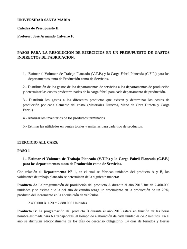 Resolución Ejercio ALL CARS | PDF | Presupuesto | Economias