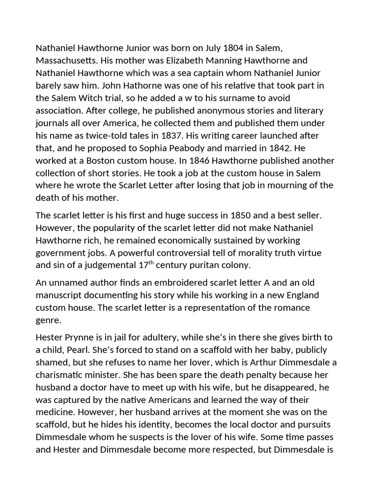 Appunti Nathaniel Hawthorne | PDF | The Scarlet Letter | Nathaniel ...