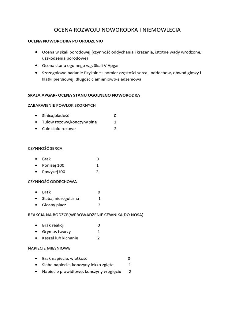 Ocena Rozwoju Noworodka I Niemowlecia | PDF
