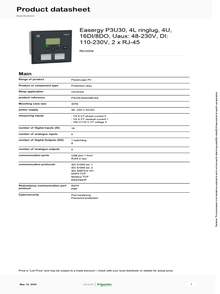 PowerLogic P3U30 Protection Relay | PDF | Ac Power | Electromagnetic ...