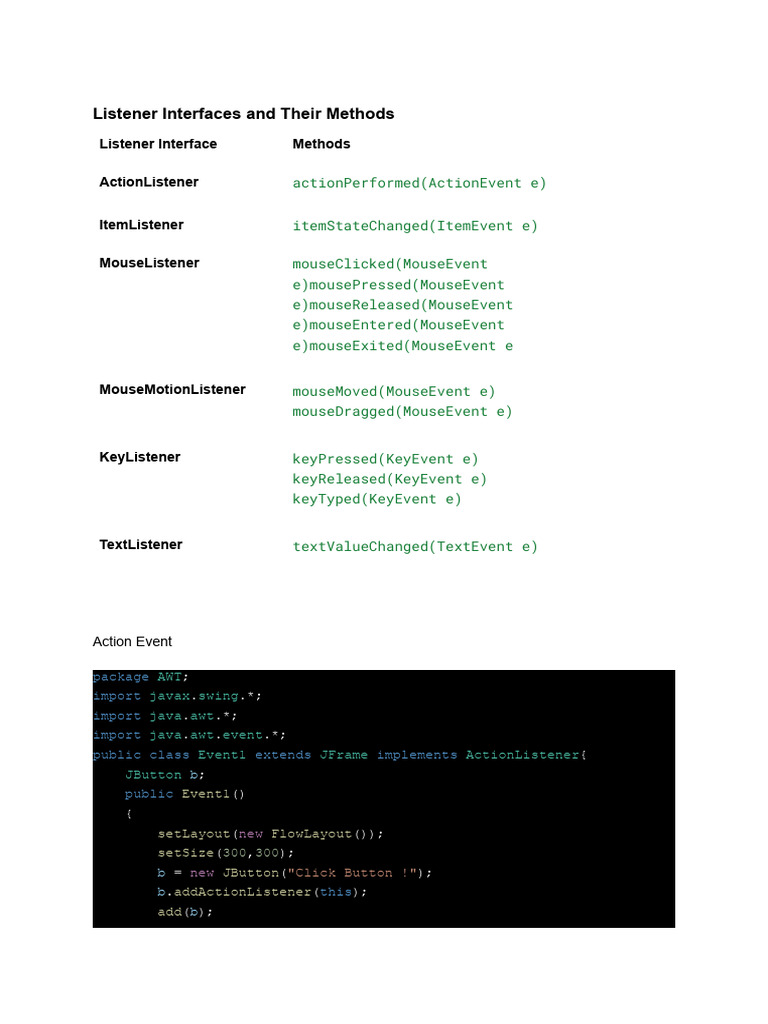 Java ActionEvent and Listeners Guide | PDF | Human–Computer Interaction ...
