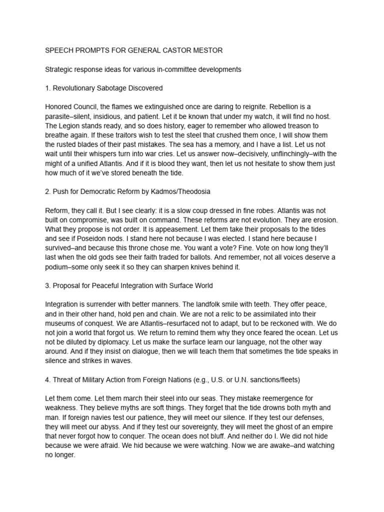 Atlantis Council Speech Prompts | PDF