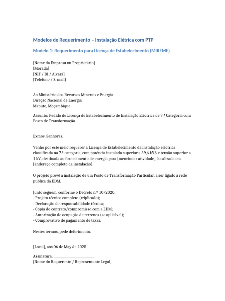 Modelos_Requerimento_PTP | PDF