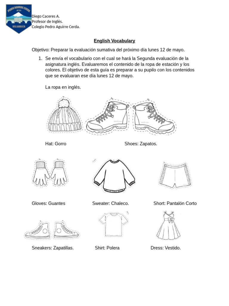 English Vocabulary La Ropa y Los Colores. | PDF