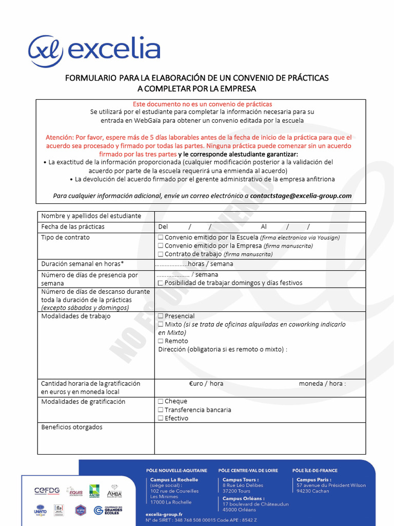 Formulario Elaboracion Convenio Practicas | PDF