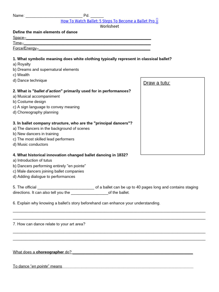 How to Watch Ballet Worksheet | PDF