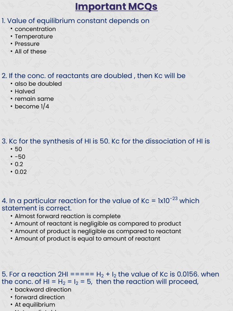 Chemical Equilibrium (Live Session MCQS) | PDF | Chemical Reactions ...