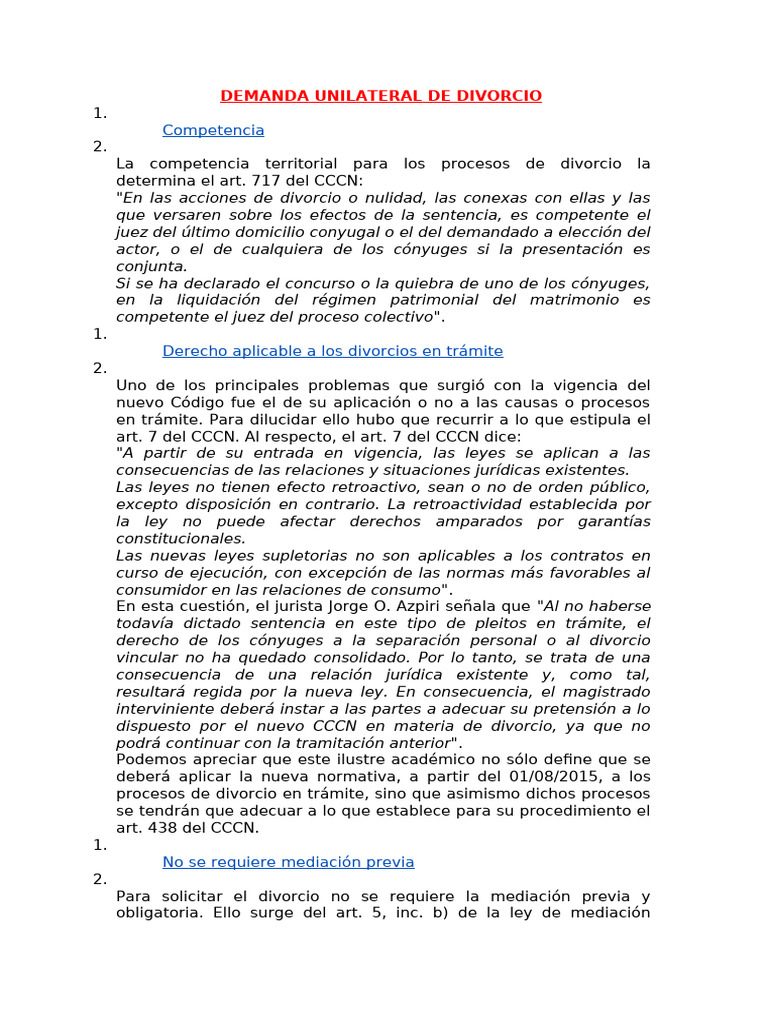 Demanda Unilateral de Divorcio: Guía Legal | PDF | Divorcio | Herencia