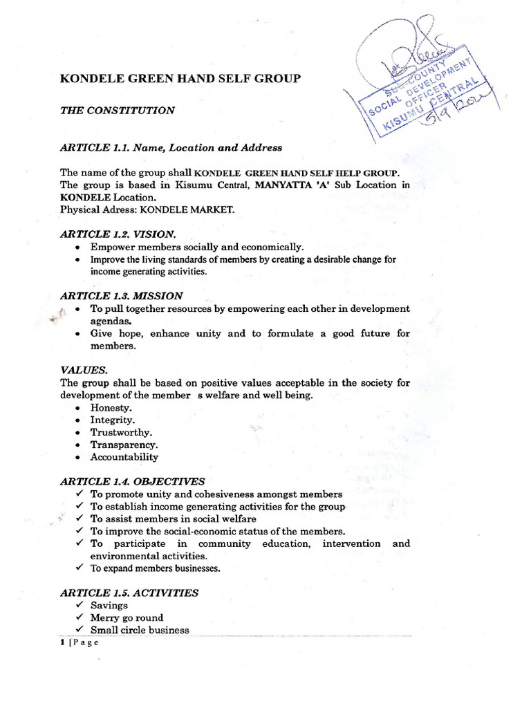 Kondele Green Hand Constitution | PDF