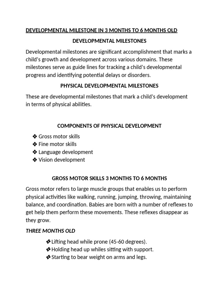 Developmental Milestone in 3 Months To 6 Months Old-1 | PDF | Infants ...
