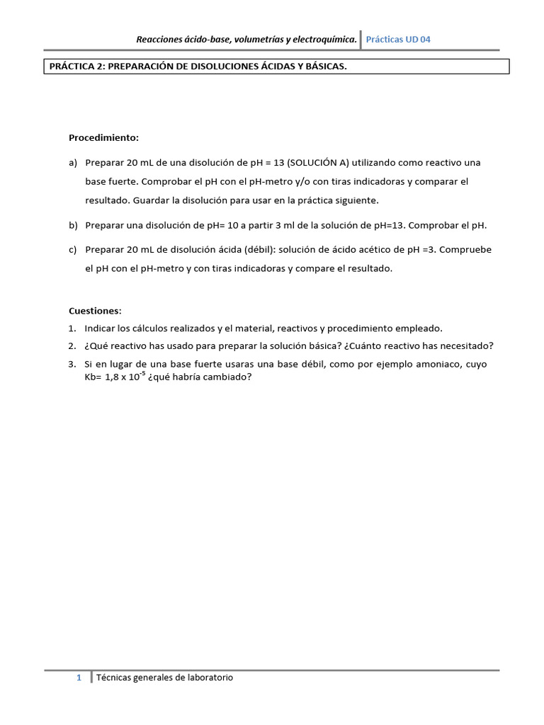 Práctica 2. Preparación de Disoluciones Ácidas y Básicas | PDF