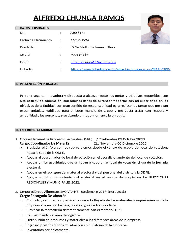 Onpe Alfredo Chunga Ramos | PDF | Business | Logística