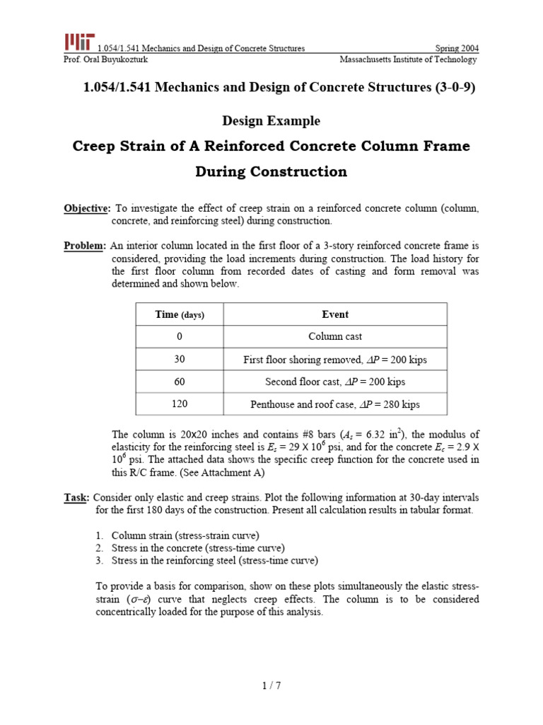 Creep in Concrete - Design - Example - 1 | PDF | Deformation (Engineering) | Creep (Deformation)