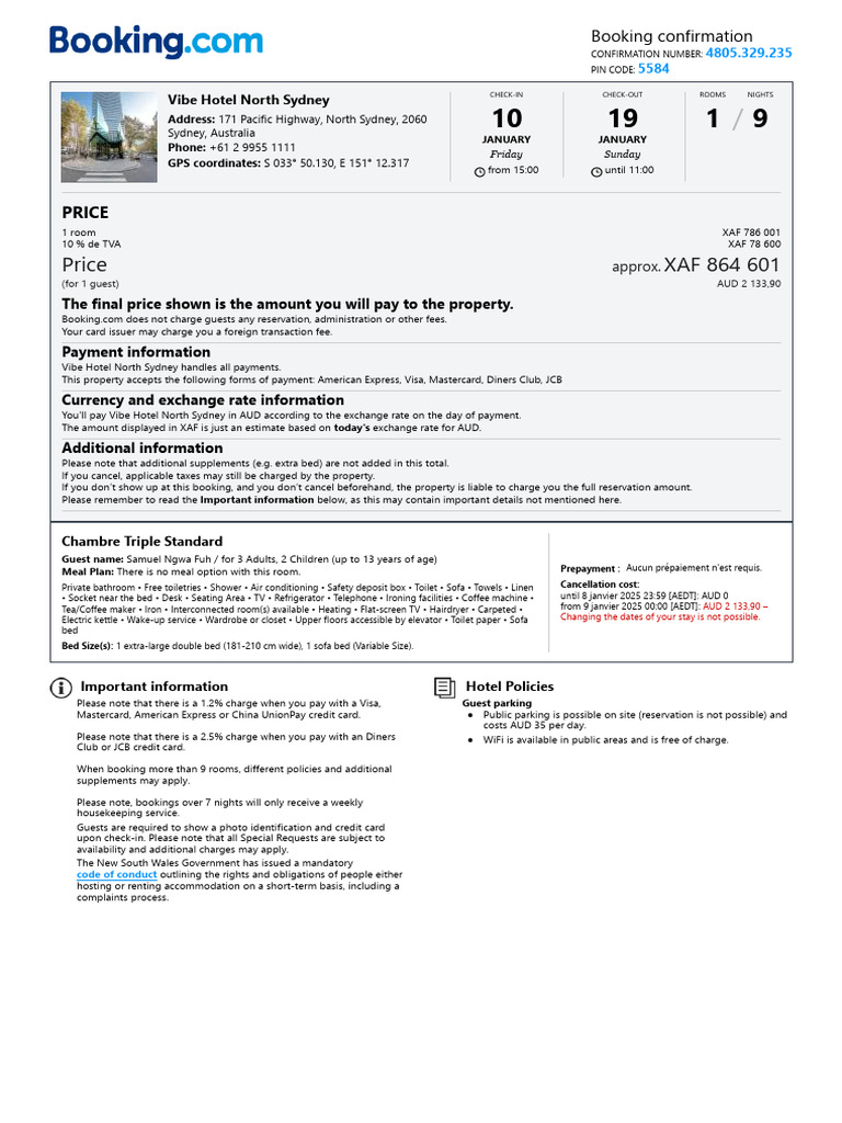 Booking.com_ Confirmation 1 | PDF | Payments | Visa Inc.