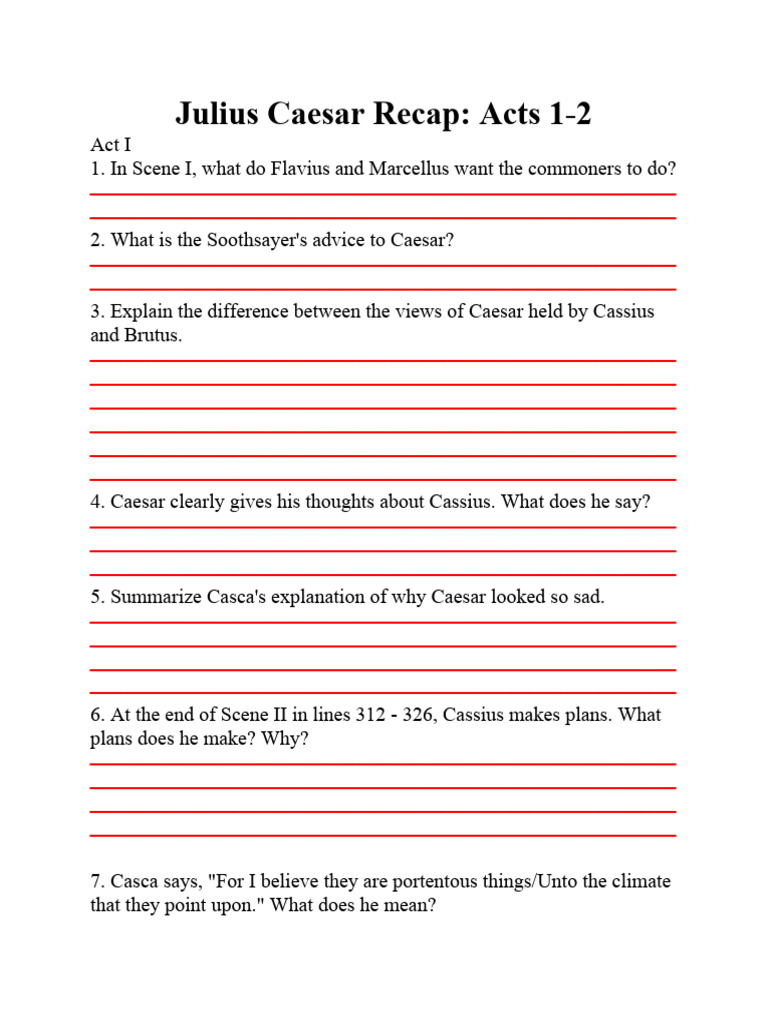 Julius Caesar Acts 1-2 Questions | PDF