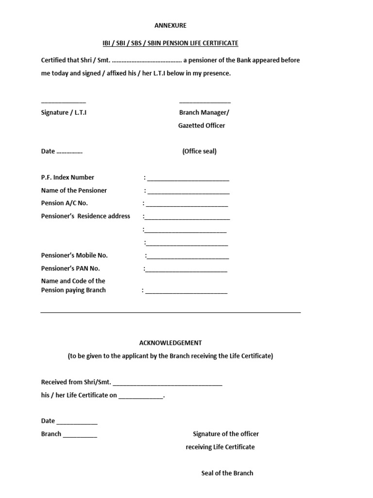 LIFE CERTIFICATE For Pensioner | PDF