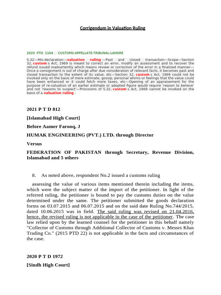 Corrigendum in Valuation Ruling | PDF | Customs | Valuation (Finance)