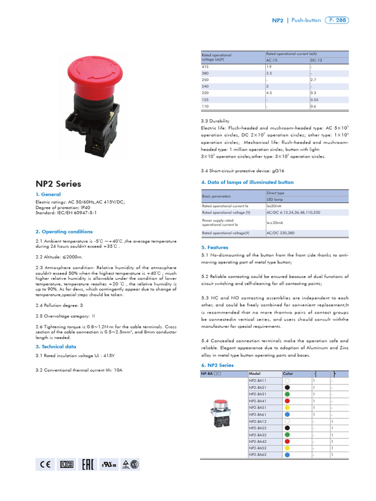NP2 Series Pushbutton Specifications | PDF | Alternating Current ...