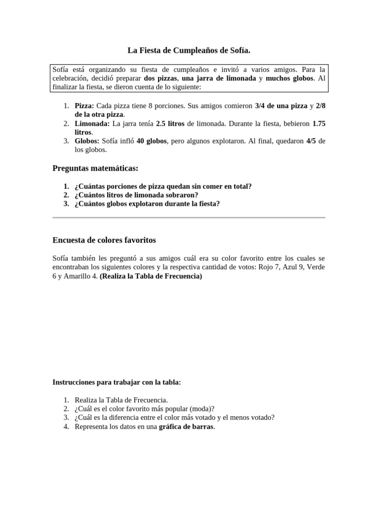 Fiesta de Cumpleaños: Análisis y Resultados | PDF