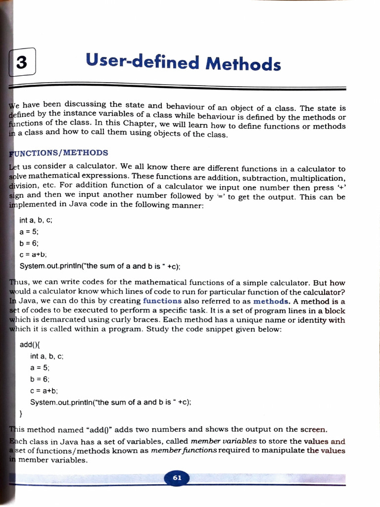 Ch-3 User Defined Methods ICSE CLASS10 TOTAL COMPUTER APPLICATIONS | PDF