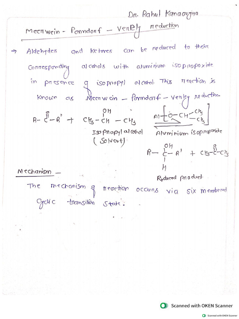 Meerwein - Ponndorf - Verely Reduction Lectures | PDF
