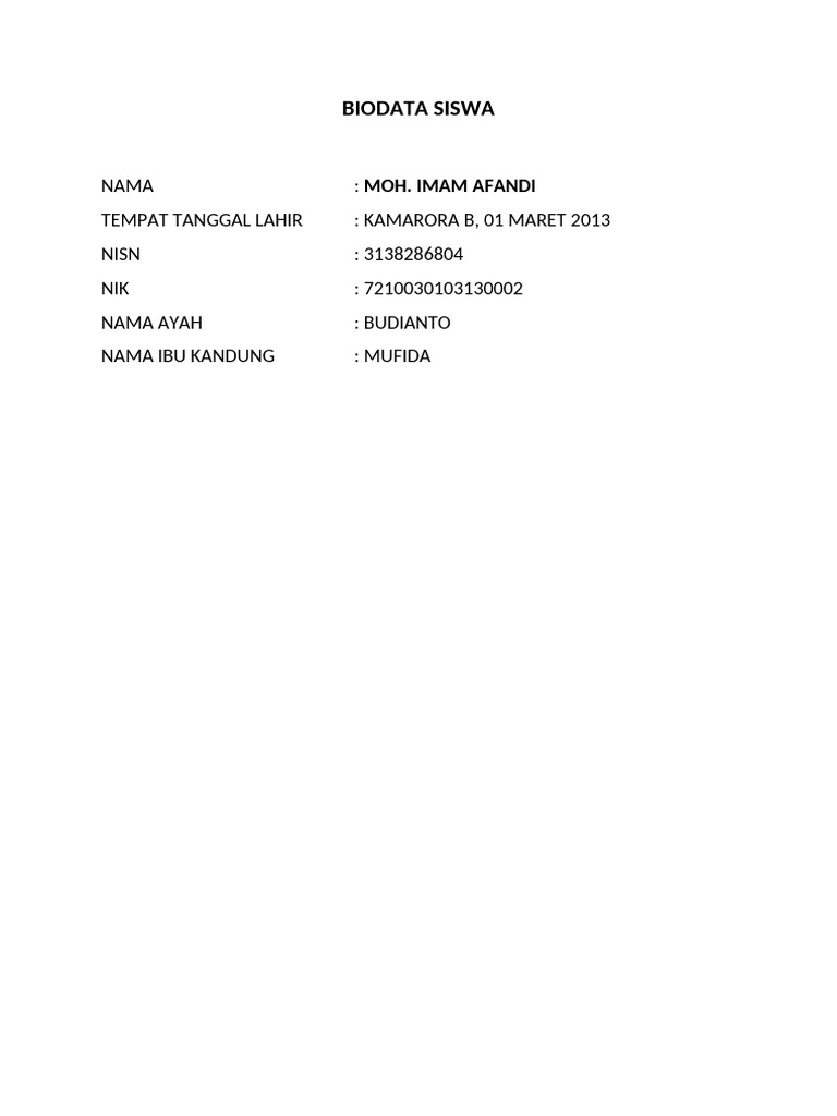 Biodata Moh. Imam Afandi | PDF